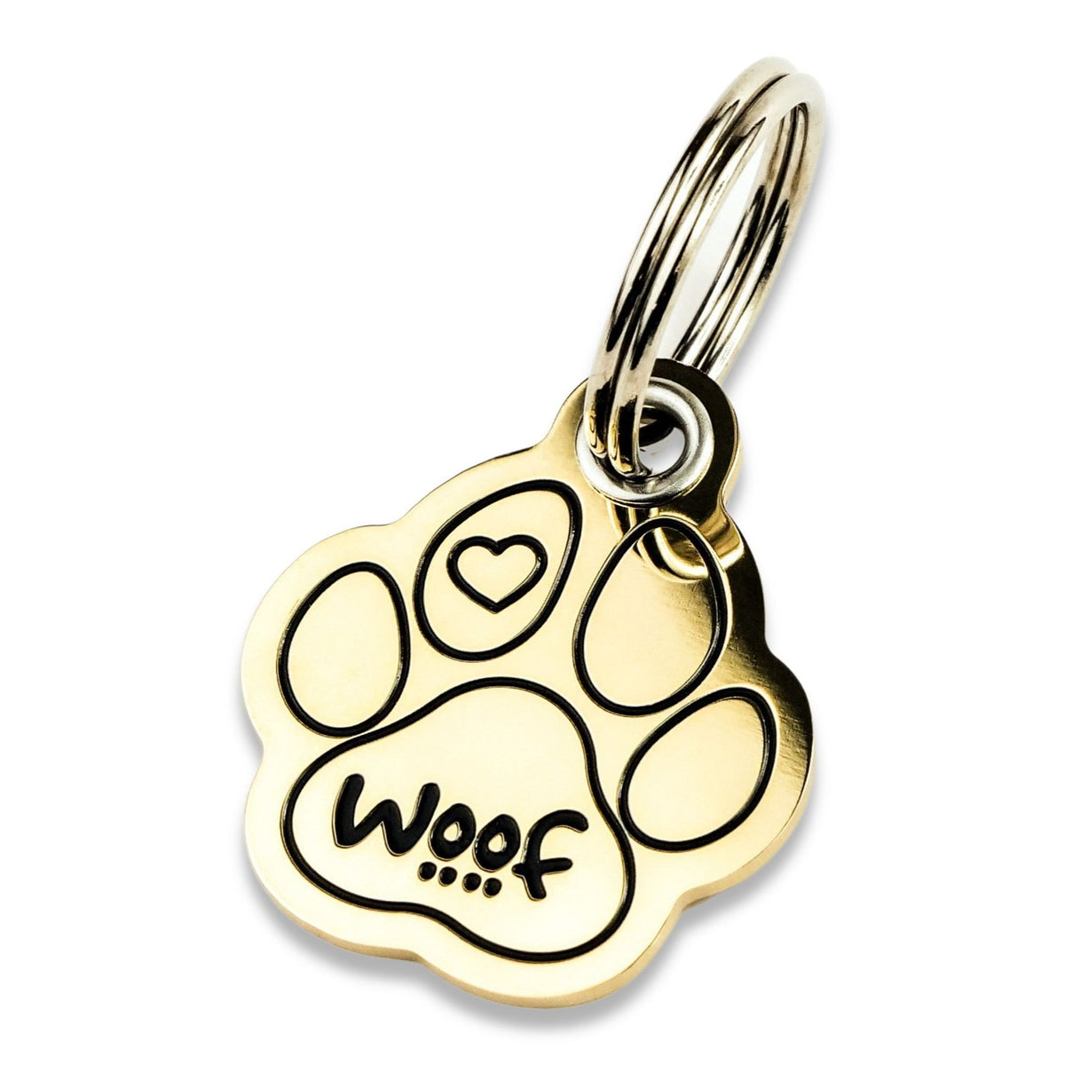Small Reinforced Solid Brass Woof Paw Shaped Dog Tag – Engraving Studios