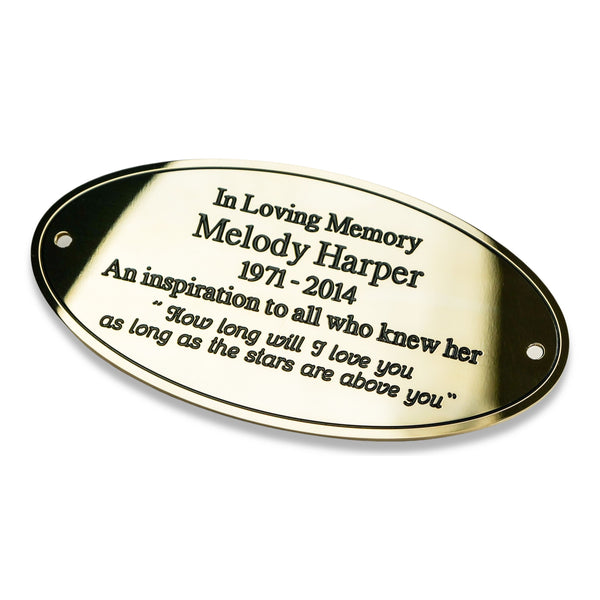 Oval solid brass engraved plaque – Engraving Studios